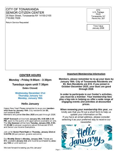 City of Tonawanda Recreation Department: Senior Center (Newsletter ...