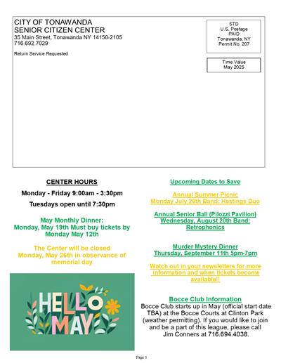 City of Tonawanda Recreation Department: Senior Center (Newsletter ...