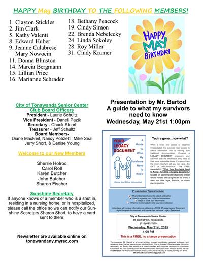 City of Tonawanda Recreation Department: Senior Center (Newsletter ...
